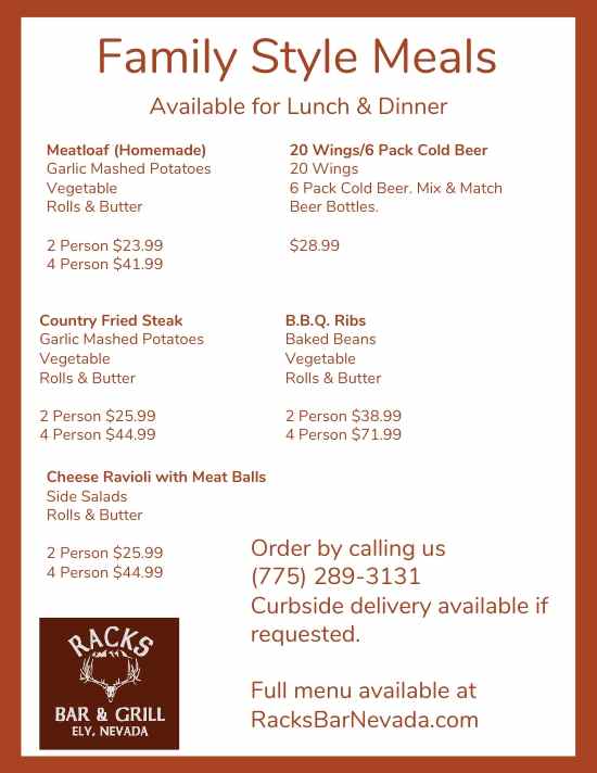 Family Style Meals at Racks - Racks Bar Nevada