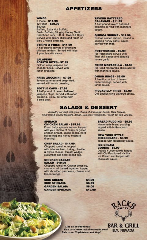 Racks Bar & Grill -menu - Racks Bar Nevada